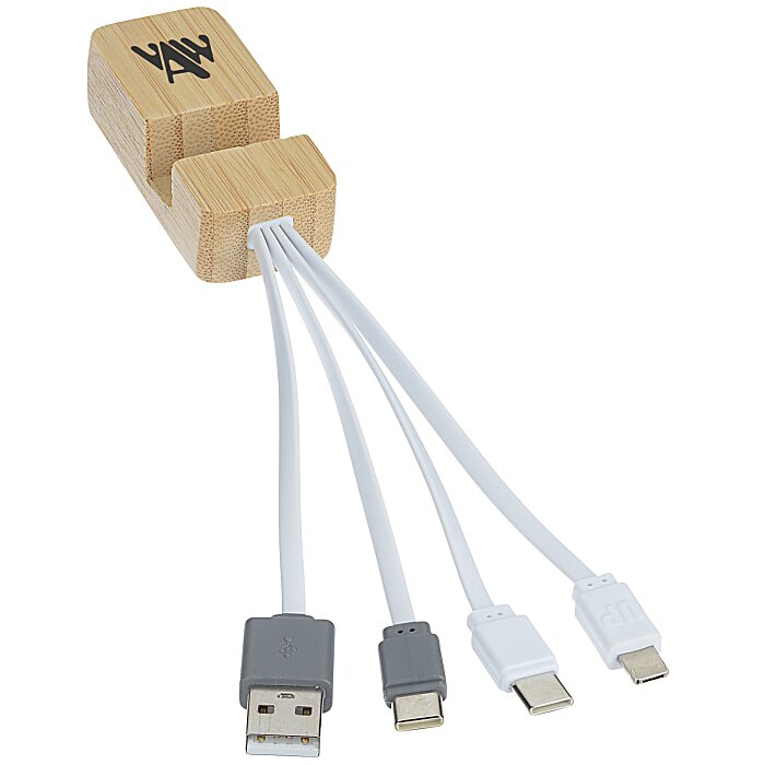 4imprint.ca: Bamboo Phone Stand Duo Charging Cable C164771